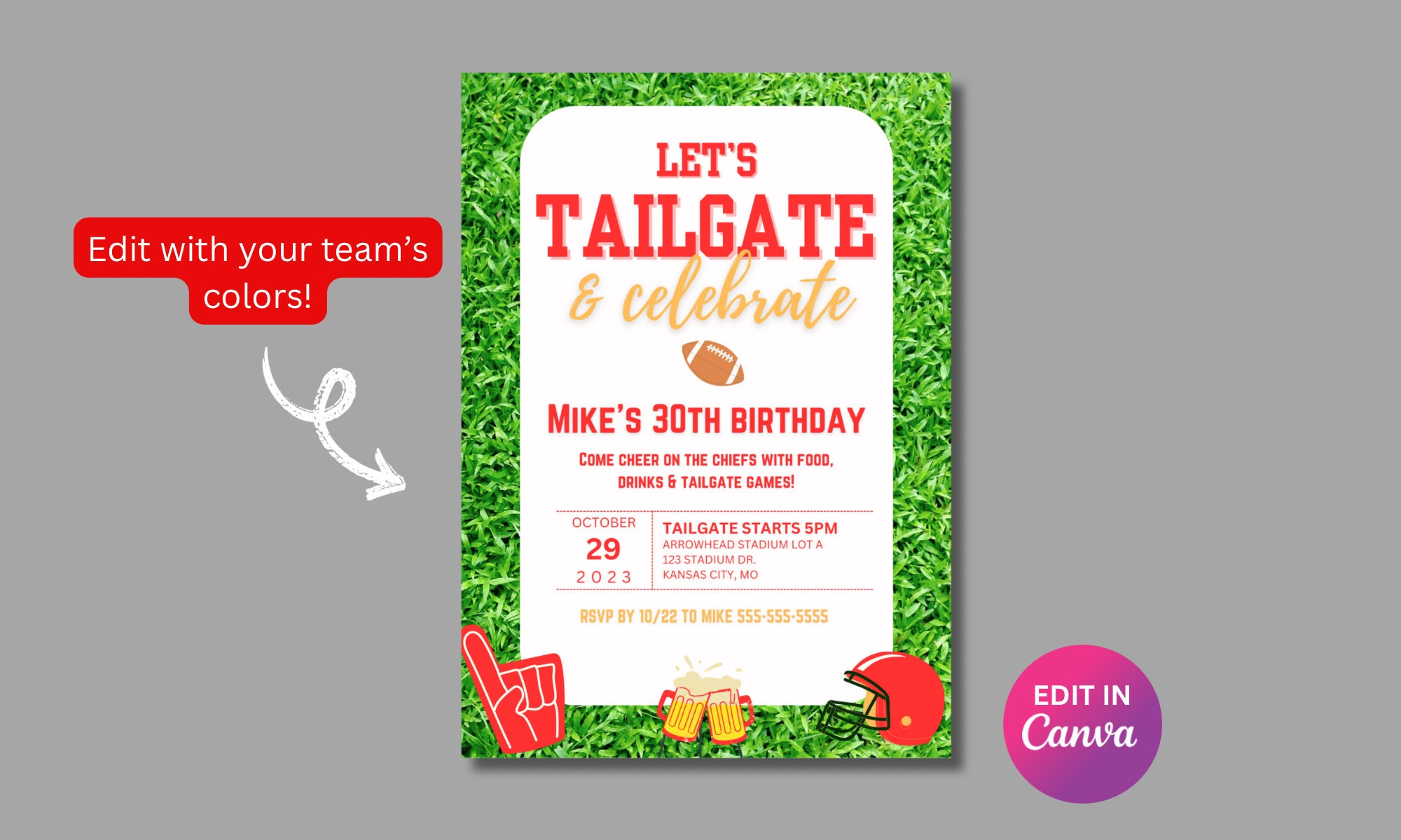 Football Tailgating Party Invitation, Tailgating Birthday, Football ...