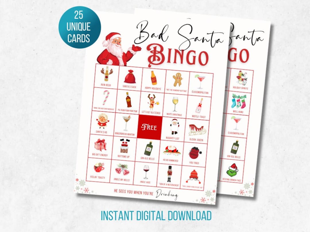 Christmas Bingo Bad Santa Edition, Adult Christmas Party Games ...