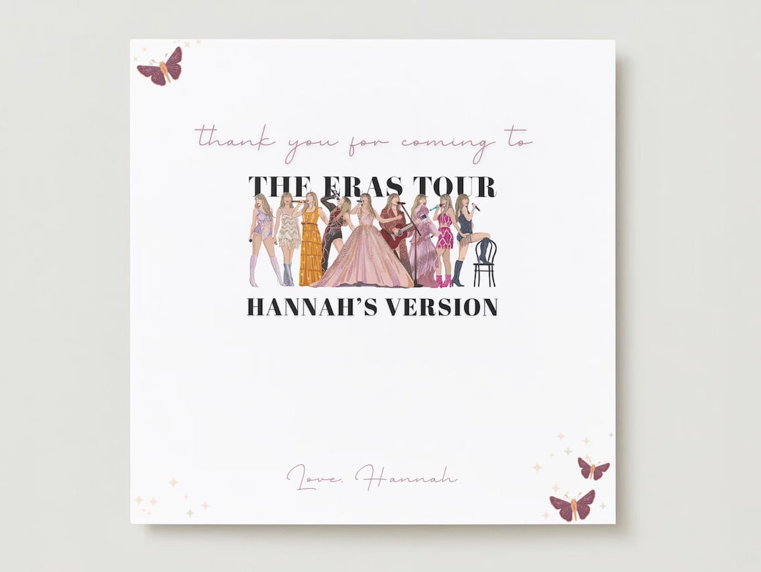 Editable Taylor Swift Eras Tour Inspired Birthday Party Thank You Card ...