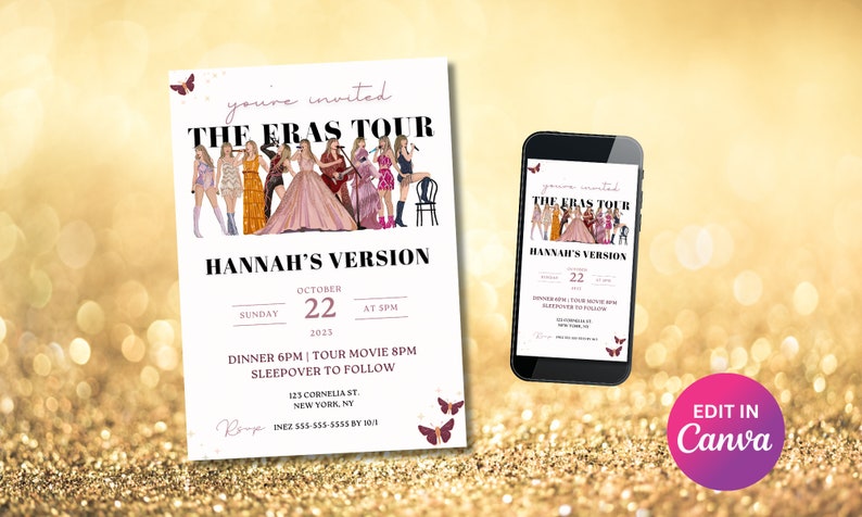Editable Era’s Inspired Birthday Party Invitation, Tour Party, Digital ...