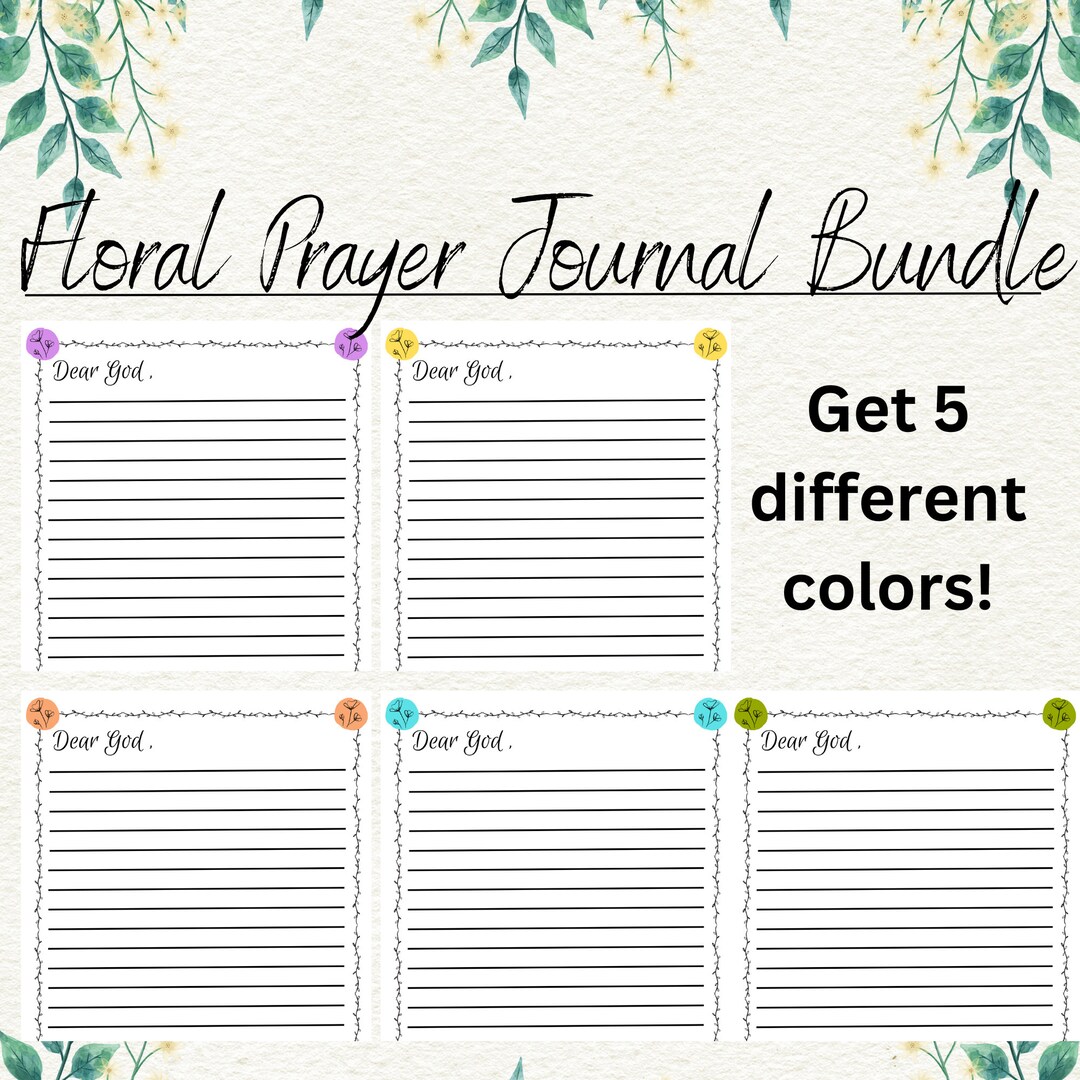 Prayer Journal Page| Multiple Colors | Floral | Instant Digital ...