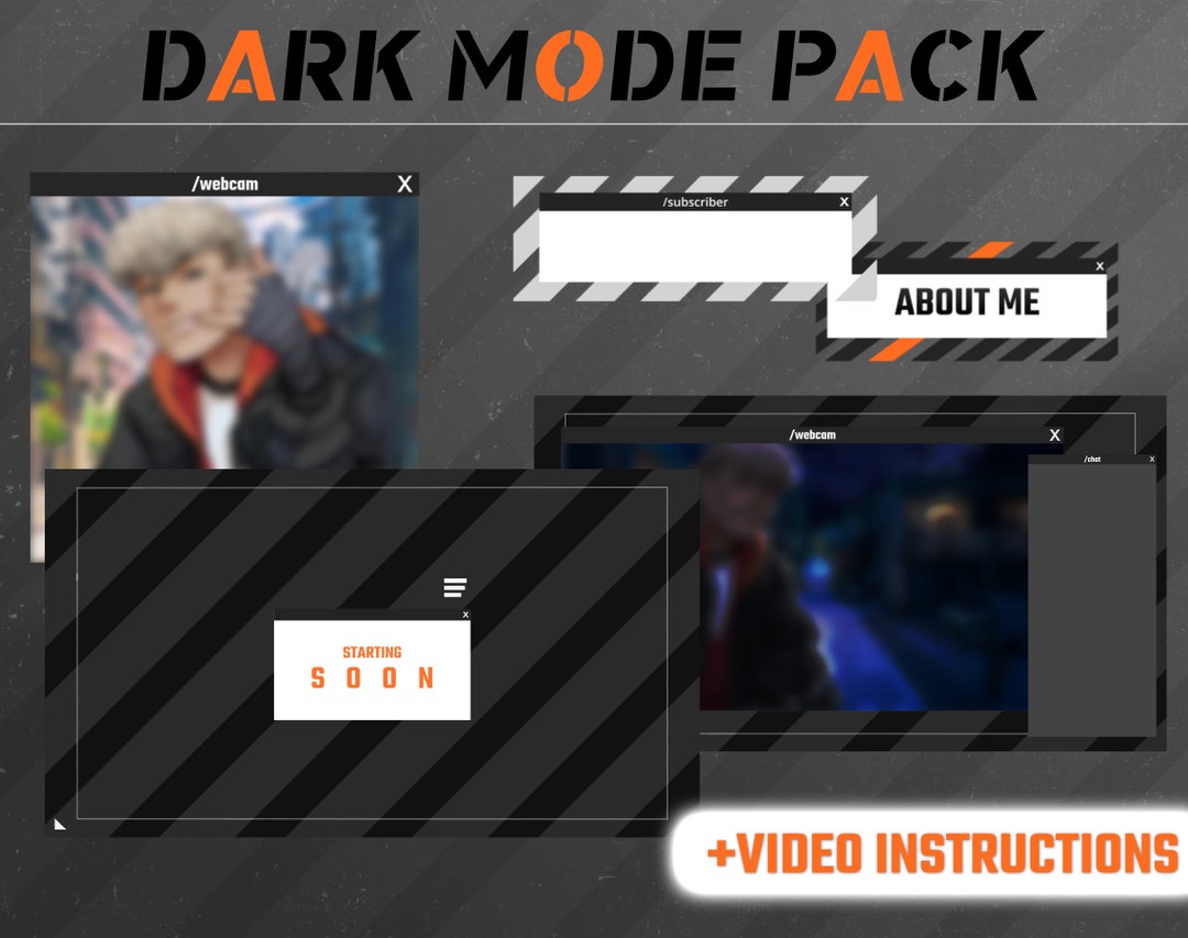 Stream Pack Animated Dark Mode | Grey Black Twitch Package | Overlays ...