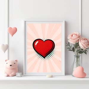 Valentines Day Pop Art Heart Print | Comic Halftone Red Heart Decor ...