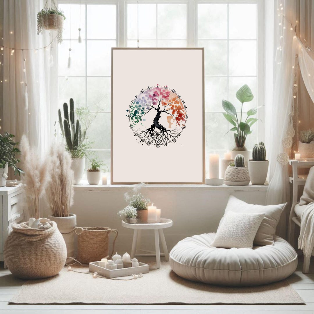 Holistic Tree of Life Symbol Print, Peaceful Watercolor Healing Wall ...