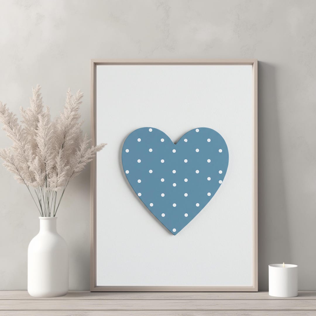Blue Polka Dot Heart Decor | Cute Love Art | Blue Heart Wall Hanging ...