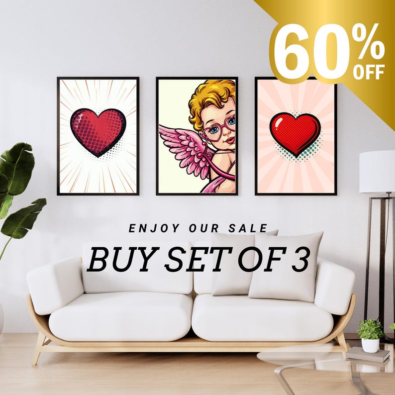 Valentines Day Pop Art Heart Print | Comic Halftone Red Heart Decor ...