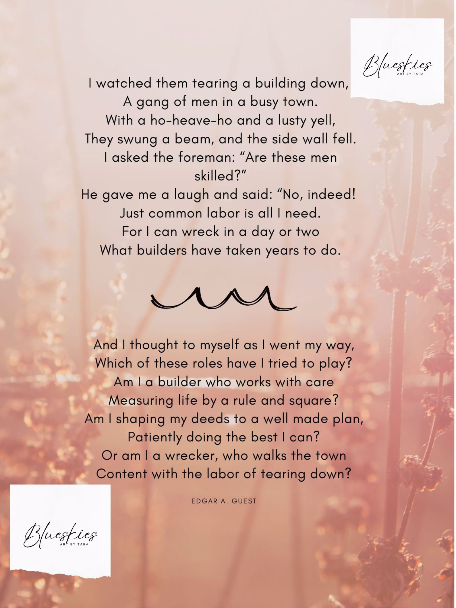 I Watched Them Tearing a Building Down, Poetry by Edgar A. Guest. Poem Art. High Resolution ...