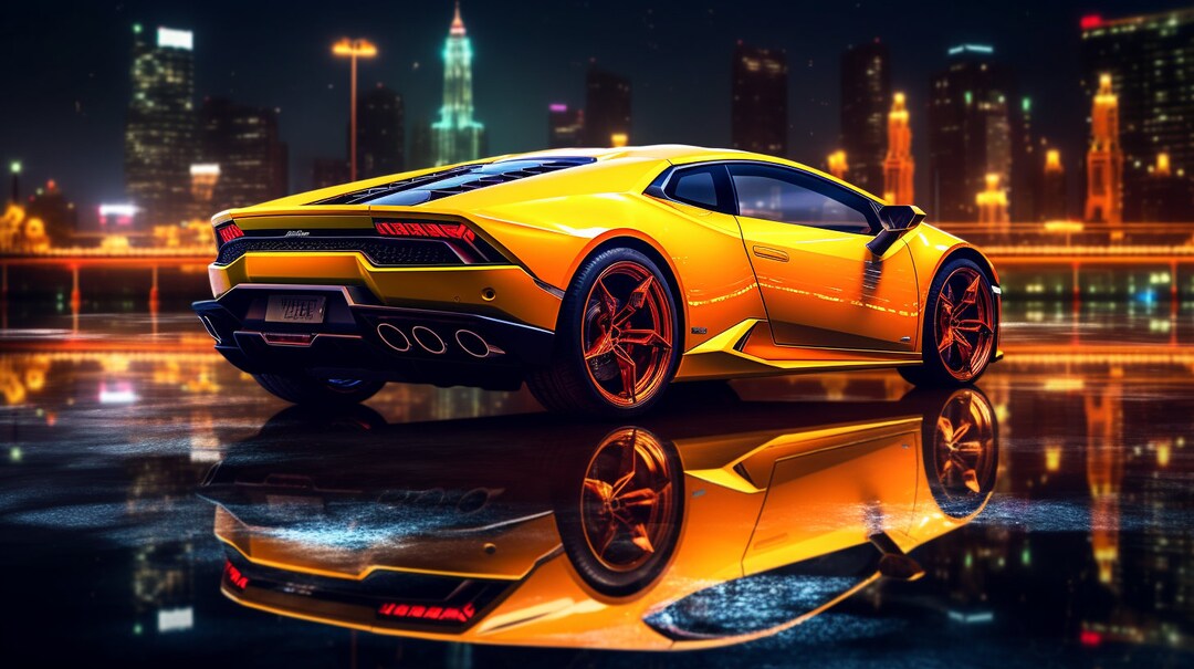 Reflections of a Yellow Lamborghini - Etsy