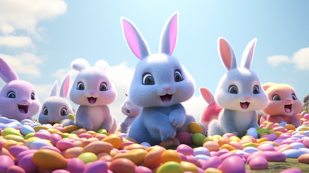 Easter Bunnies With Colored Eggs - Etsy