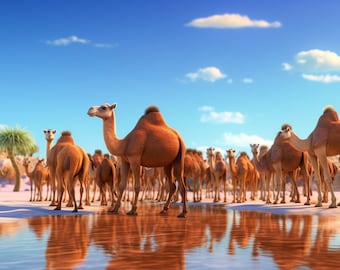 Camels Crossing the Desert, Sketch | Minimalist Art | Digital Artwork ...
