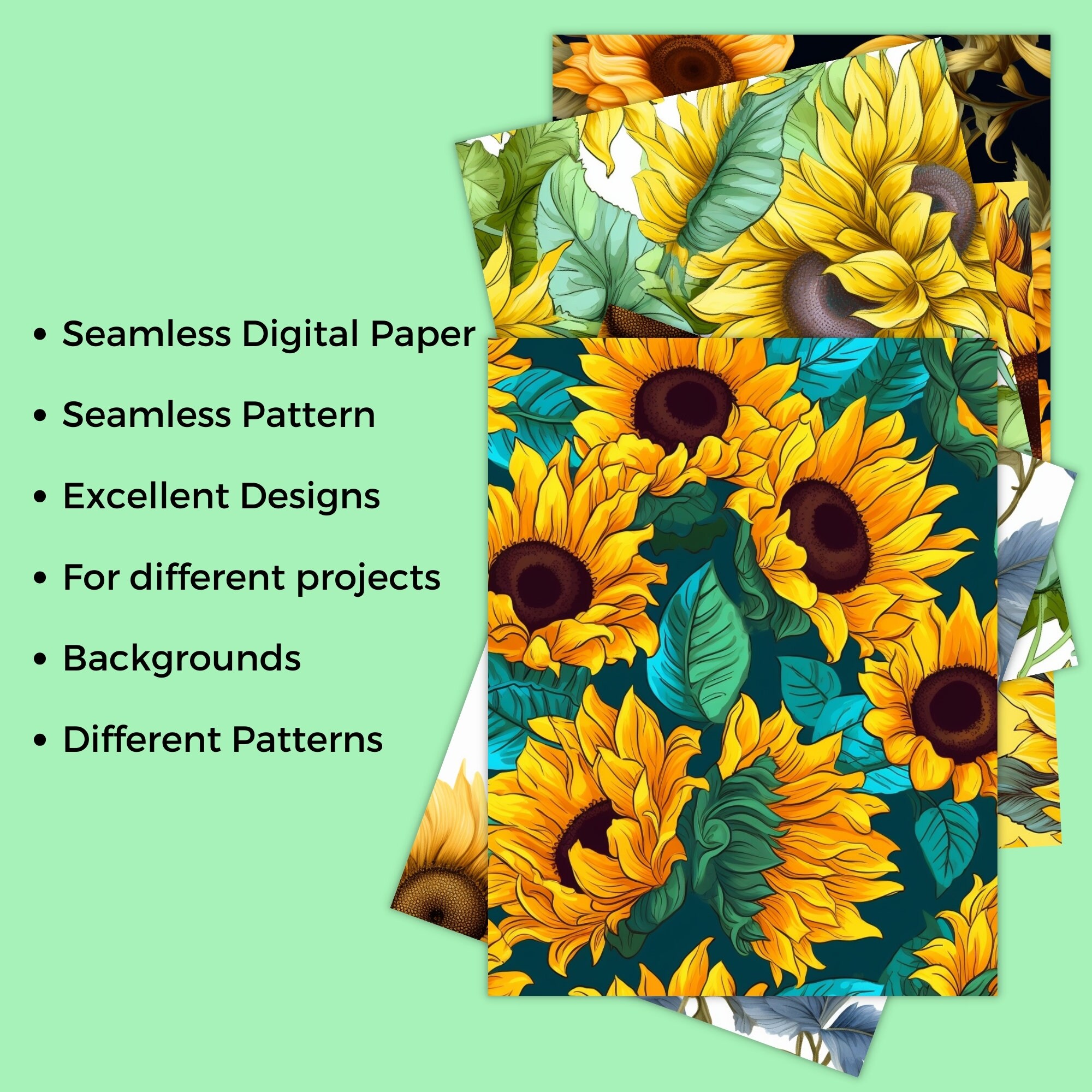 Digital Paper Sunflowers PNG Instant Download Floral Backgrounds ...