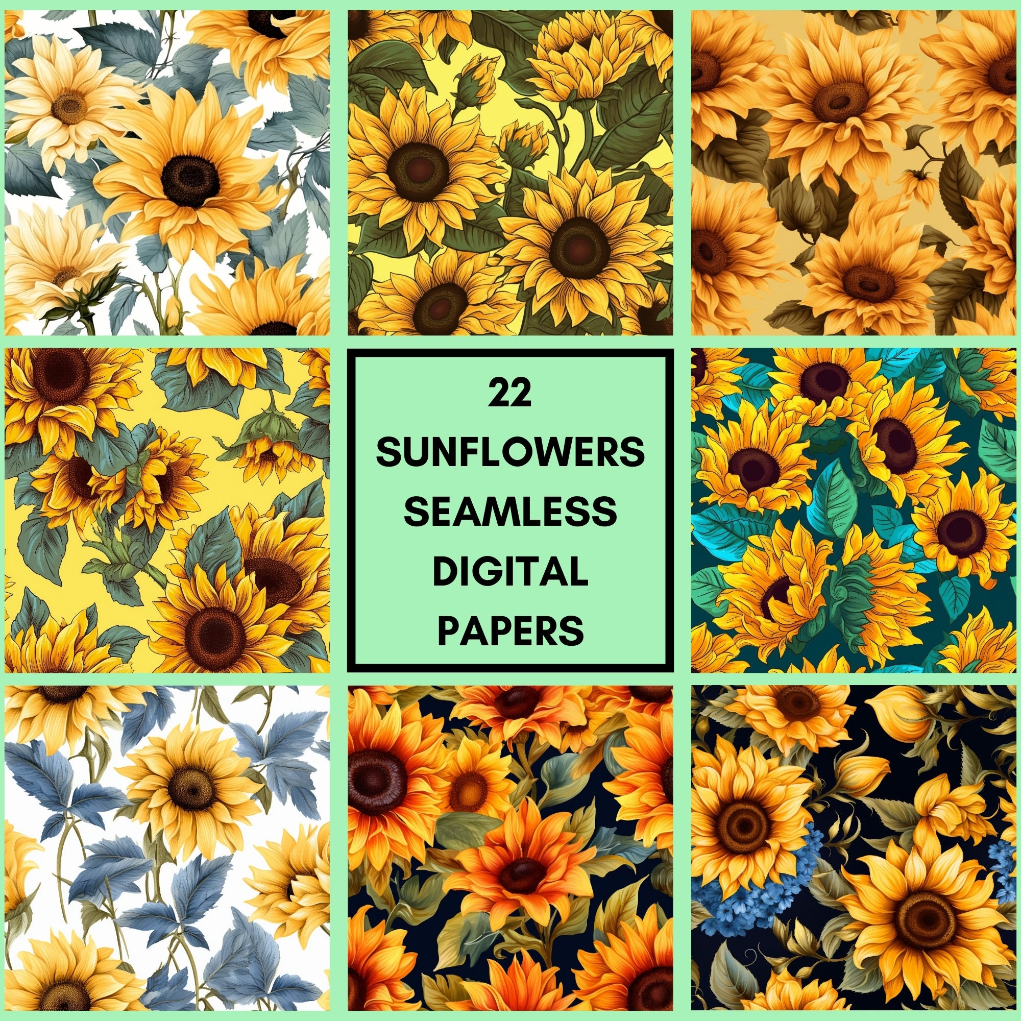 Digital Paper Sunflowers PNG Instant Download Floral Backgrounds ...