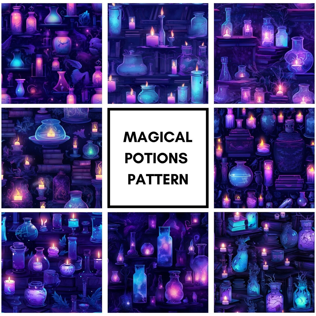 Magical Potions Digital Paper Halloween Pattern PNG Instant Download ...