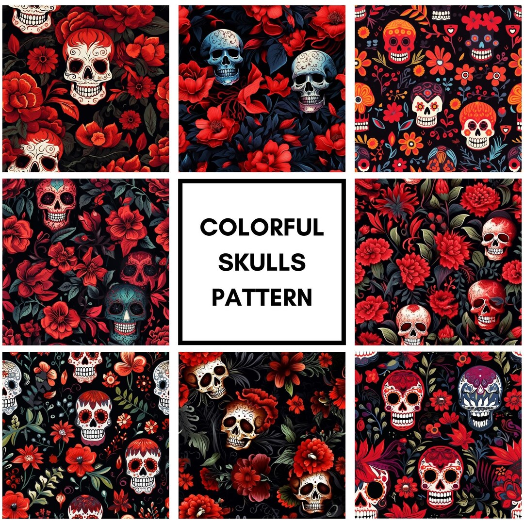 Skulls Digital Paper Colorful Skulls Pattern PNG Instant Download ...