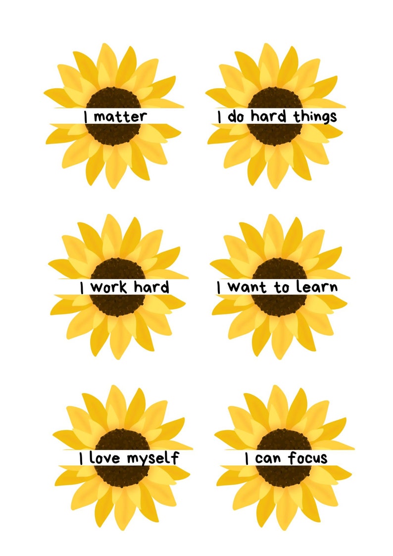 Sunflower Affirmation Station Self-love Self-esteem Therapy Anxiety ...