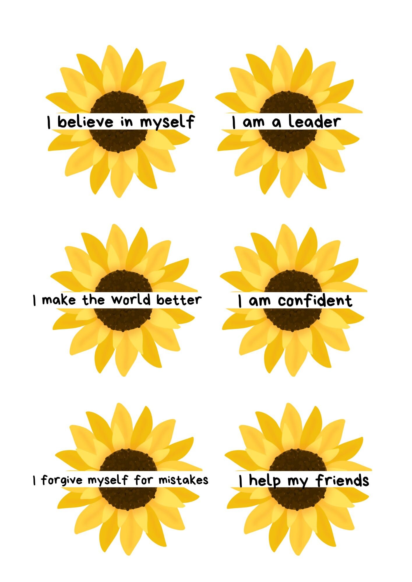 Sunflower Affirmation Station Self-love Self-esteem Therapy Anxiety ...