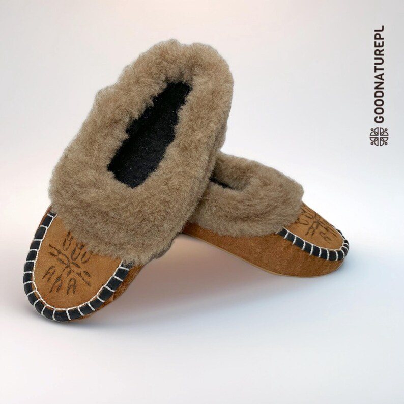 Women's Sheepskin Slippers, Traditional Polish Moccasins \ High-quality ...