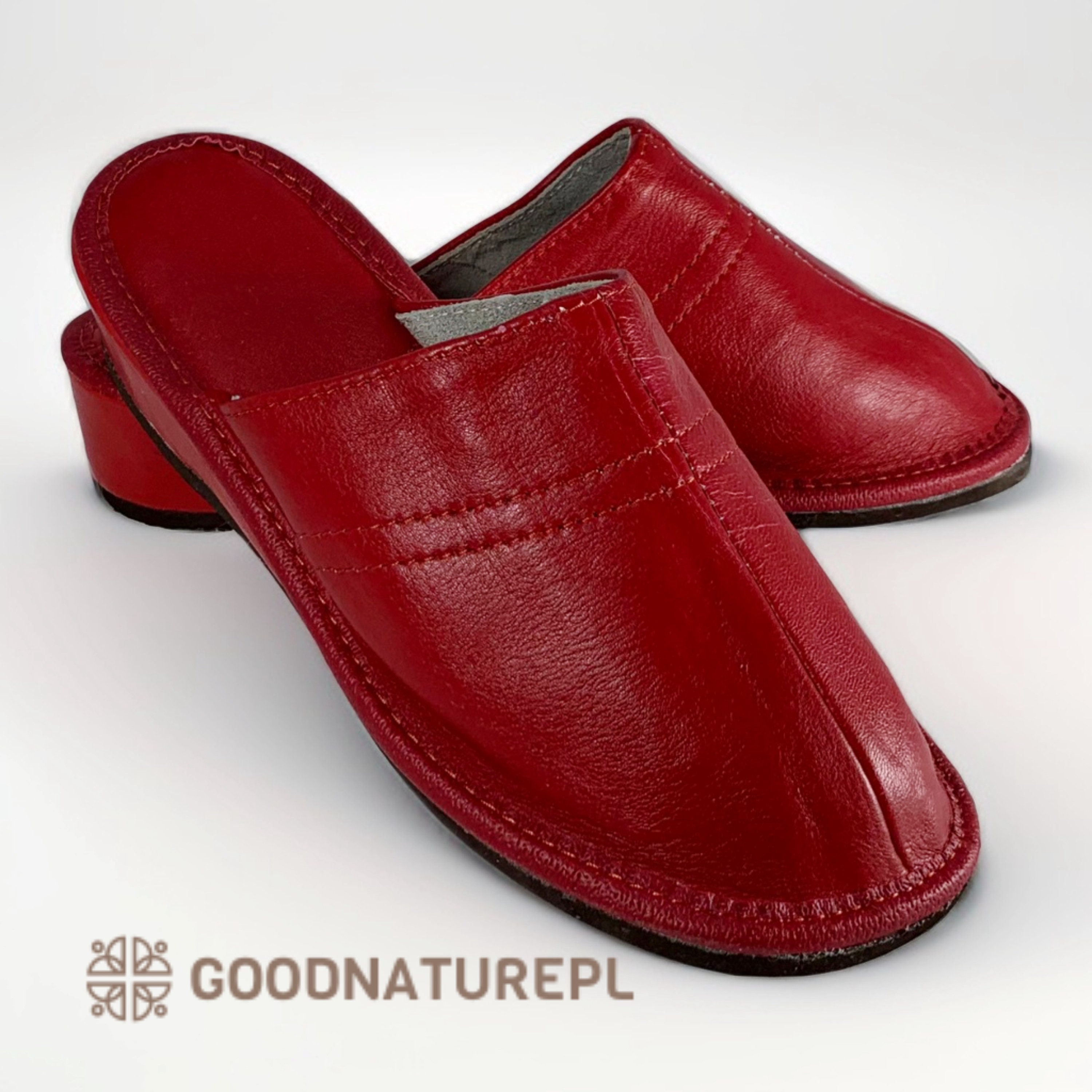 Women's Leather Slippers on the Heels High-quality Handmade Home Shoes ...