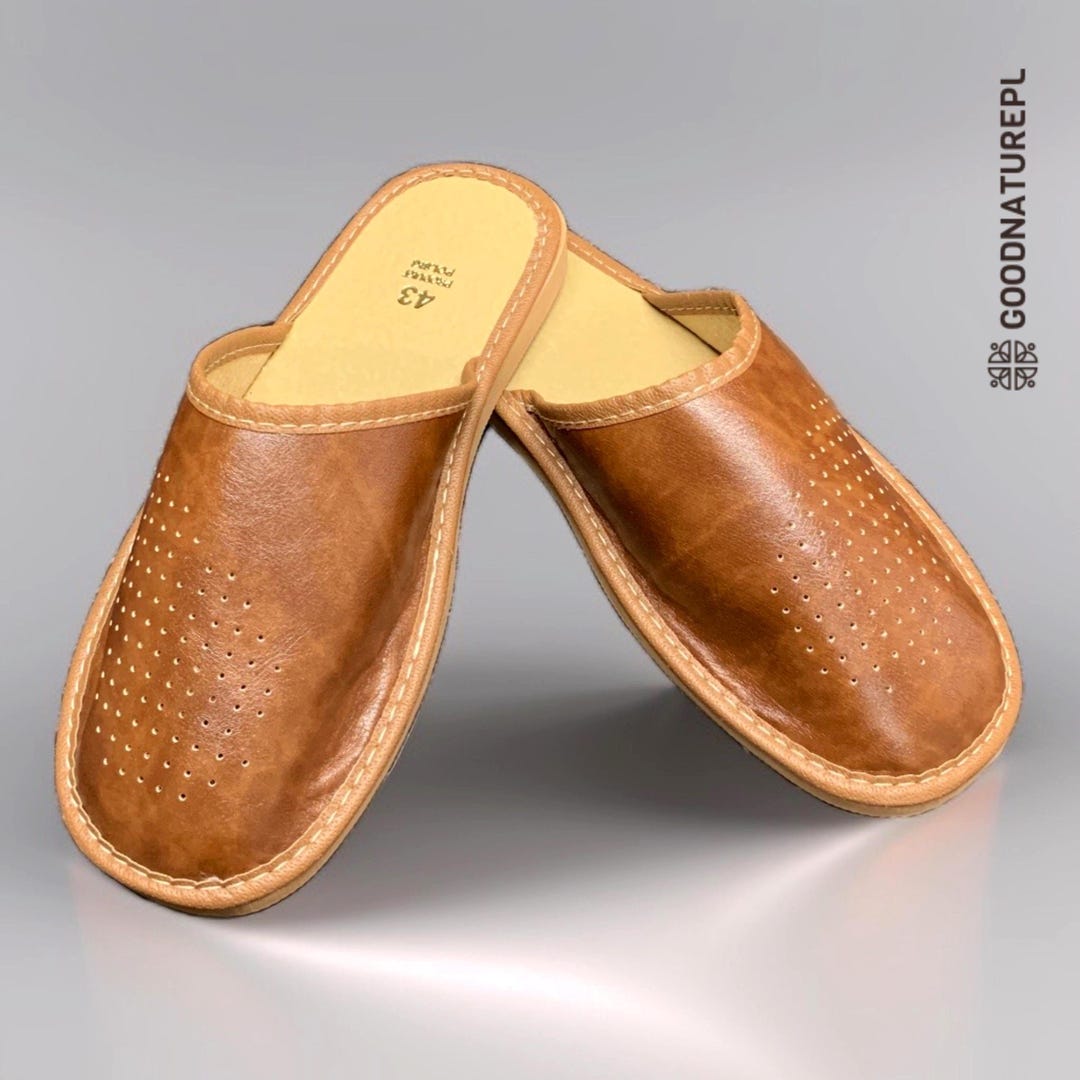 Men's Leather Slippers \ High Quality Handmade Home Shoes \ Comfortable ...