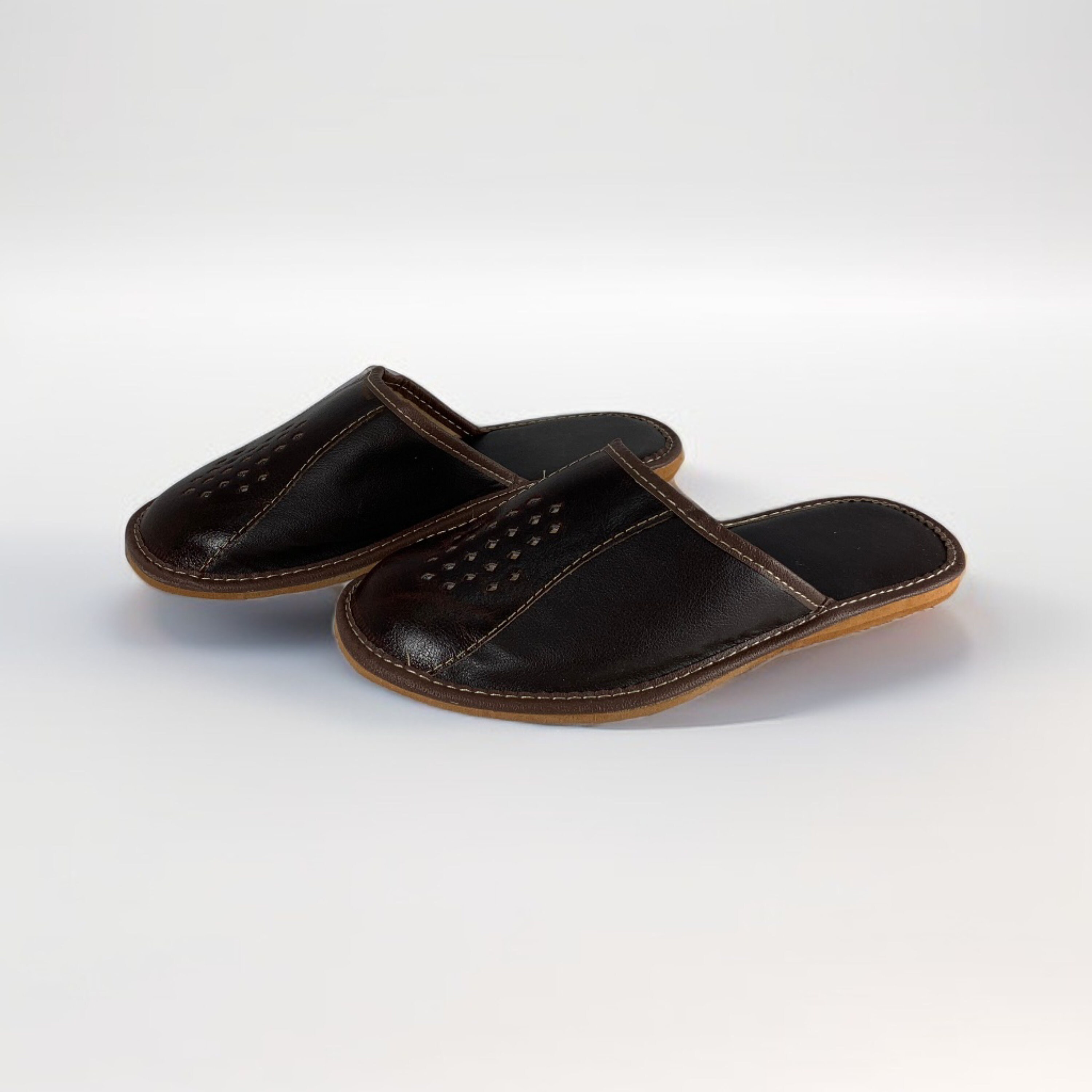 Men's Leather Slippers High-quality Handmade Home Shoes Comfortable ...