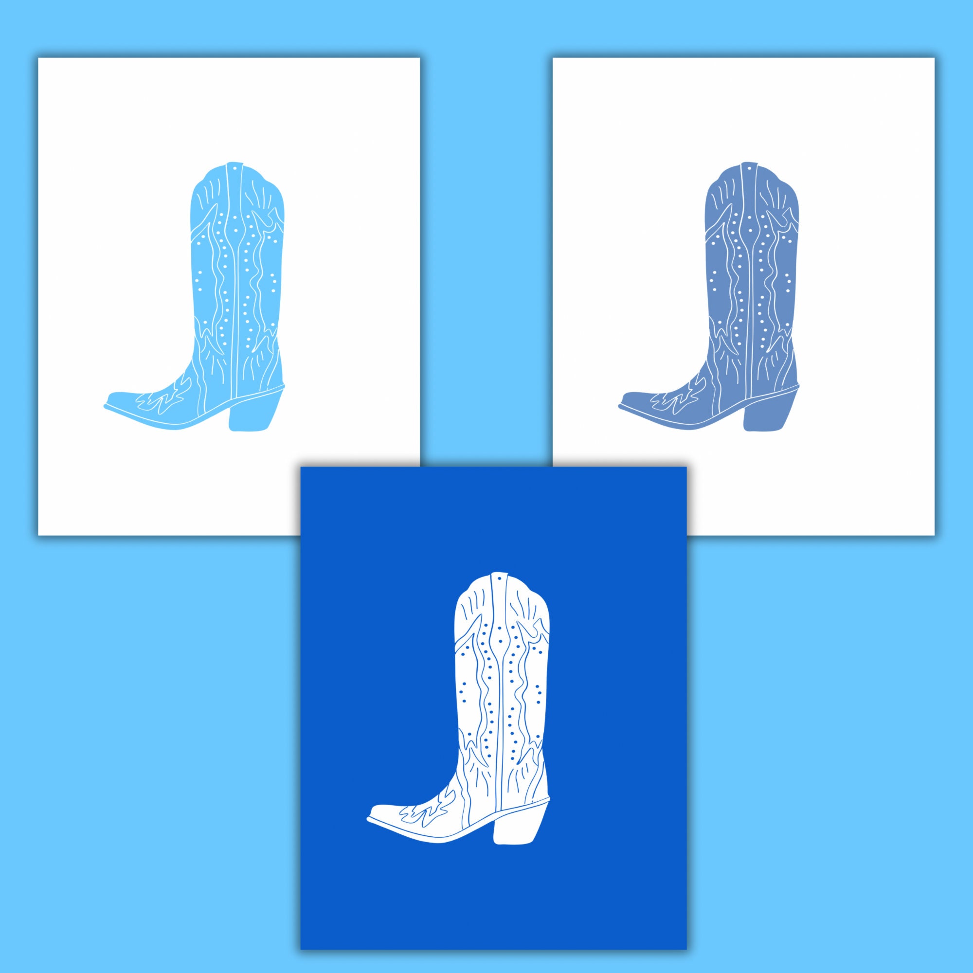 Blue BLUE Blue Cowboy Boot | Western Prepy Print | Digital Download - Etsy