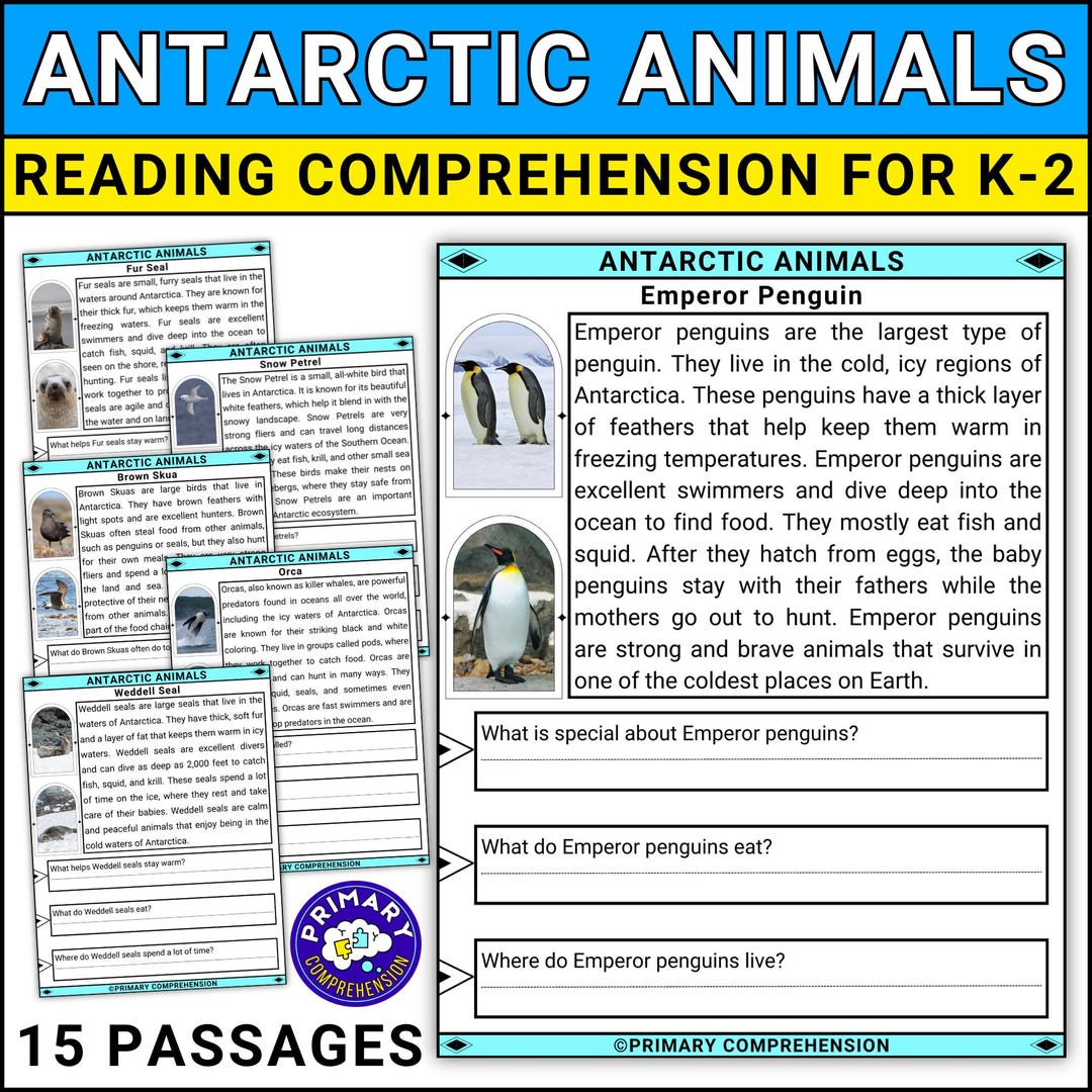 Antarctic Animals Reading Comprehension Passages and Questions for ...