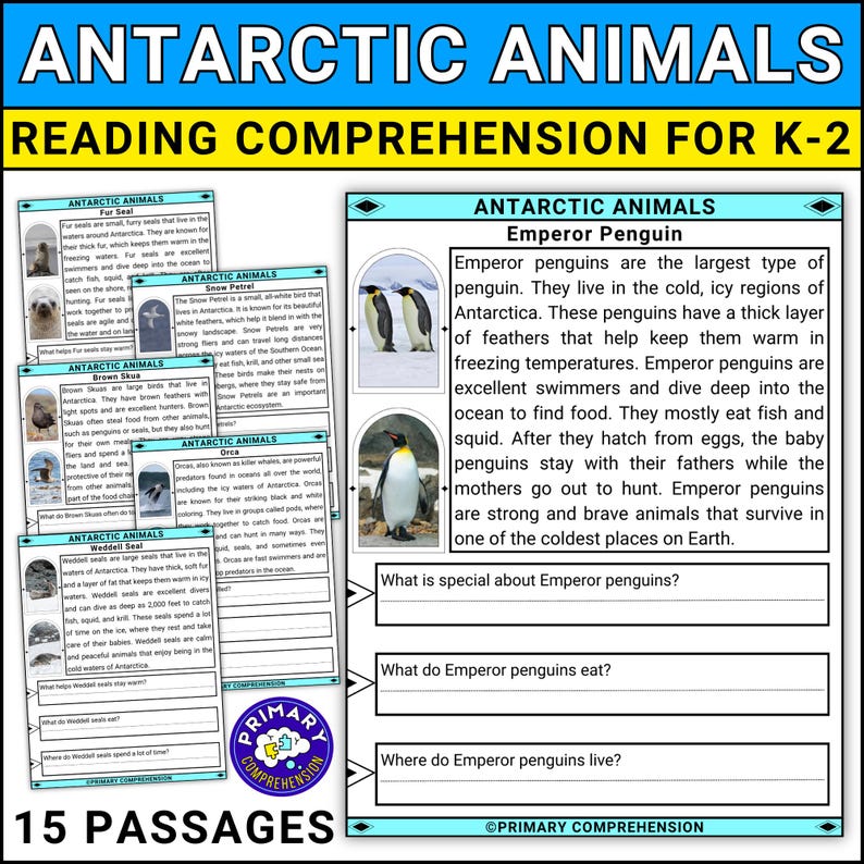 Antarctic Animals Reading Comprehension Passages and Questions for ...