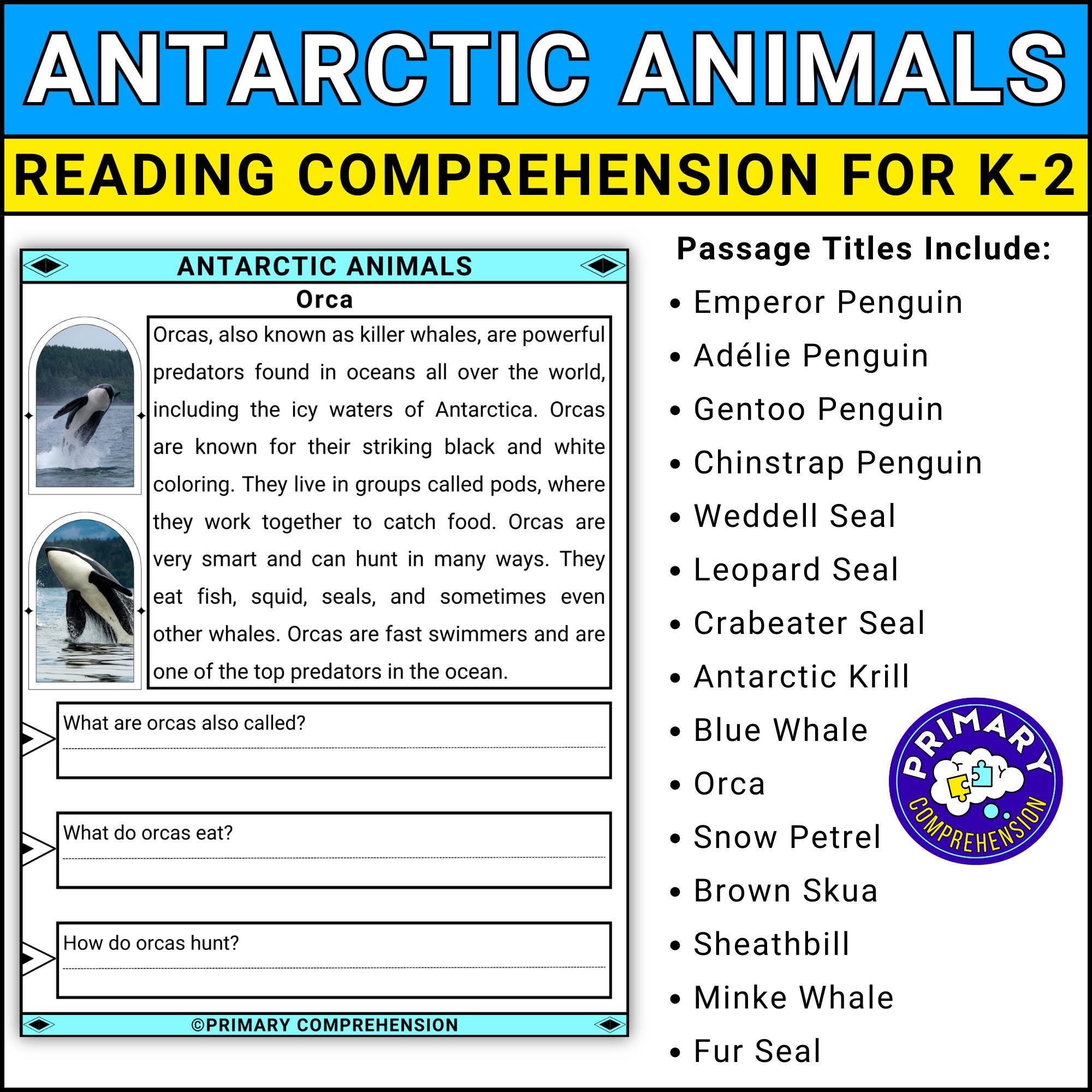 Antarctic Animals Reading Comprehension Passages and Questions for ...