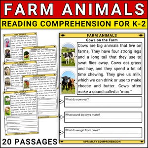 Farm Animals Reading Comprehension Passages & Questions | Kindergarten ...