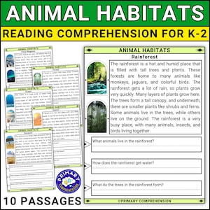 Animal Habitats Reading Comprehension Passages and Questions for ...