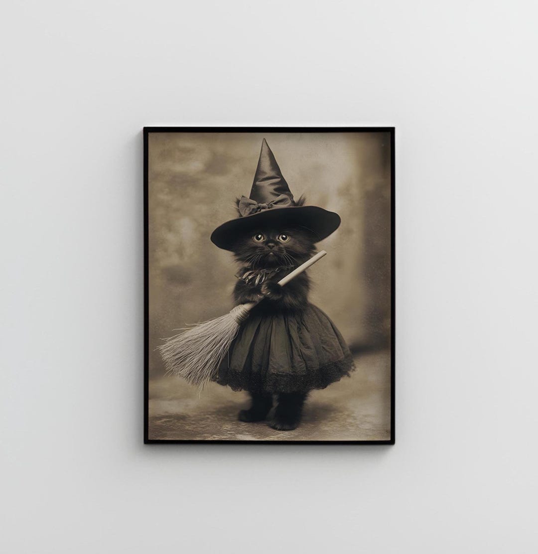 Witchs Cat, Halloween Black Cat Wall Art, Vintage Witchy Halloween ...