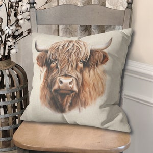 Highland Cow Pillow Cover, Farmhouse Pillow Case, Farm Animal ...