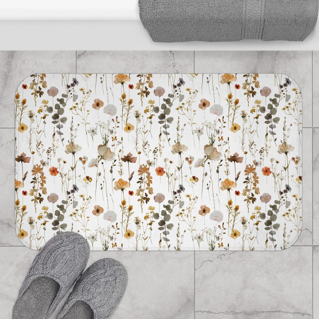 Wildflowers Bath Mat, Botanical Bathroom Rug, Floral Bathroom Decor ...