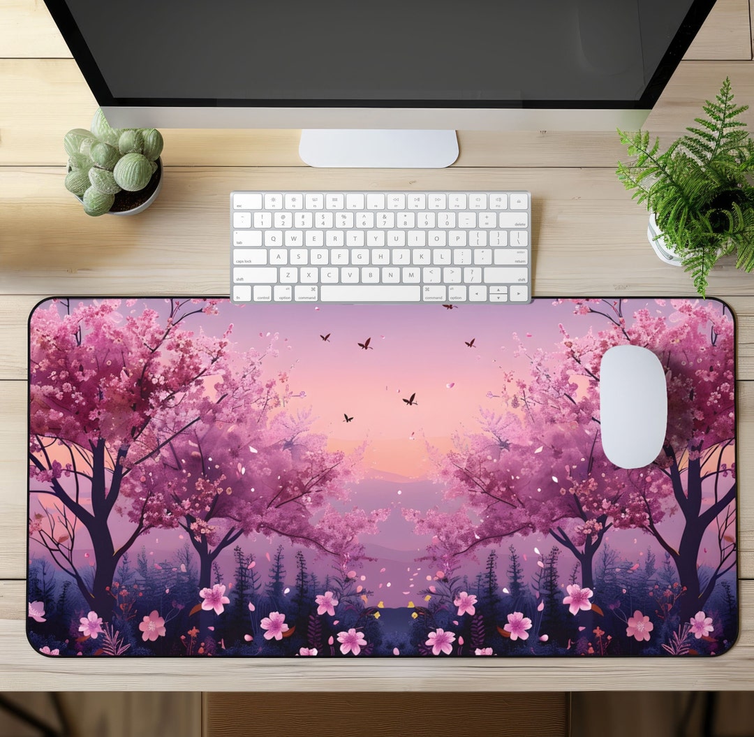 Sakura Cherry Blossom Desk Mat, Botanical Desk Mat, Floral Home Office ...