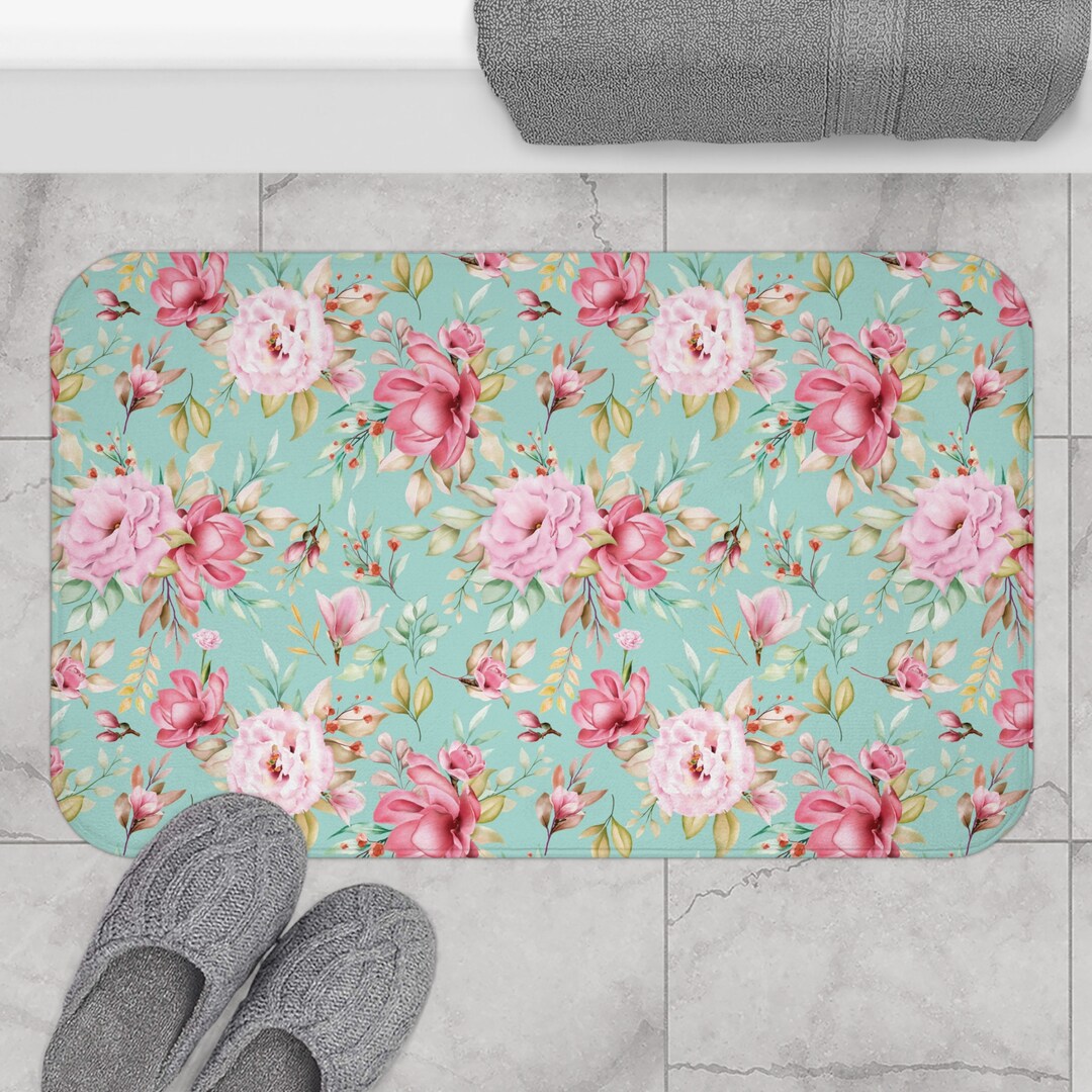 Floral Bath Mat, Botanical Bathroom Rug, Vintage Flowers Bathroom Decor ...