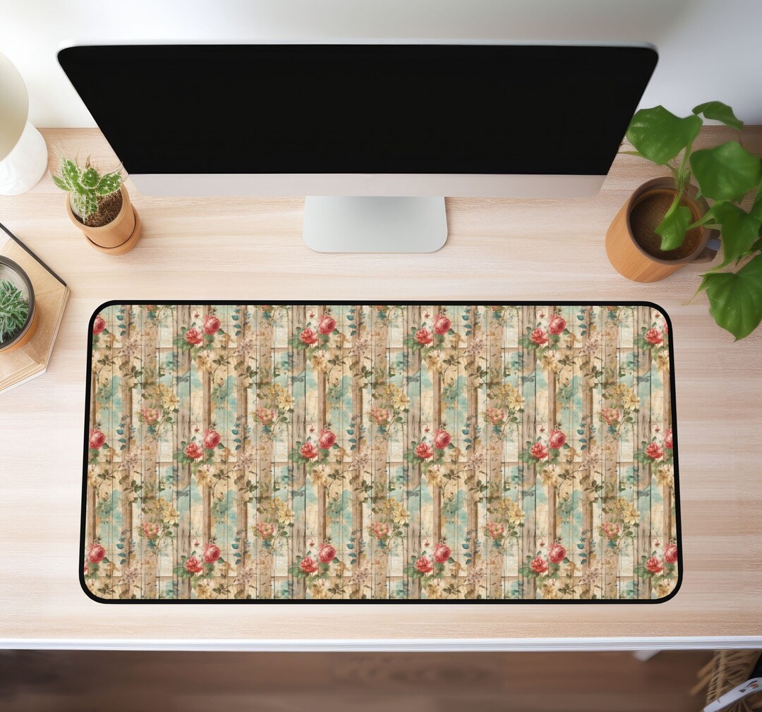 Floral Desk Mat, Botanical Desk Mat, Large Gaming Mouse Pad, Faux ...