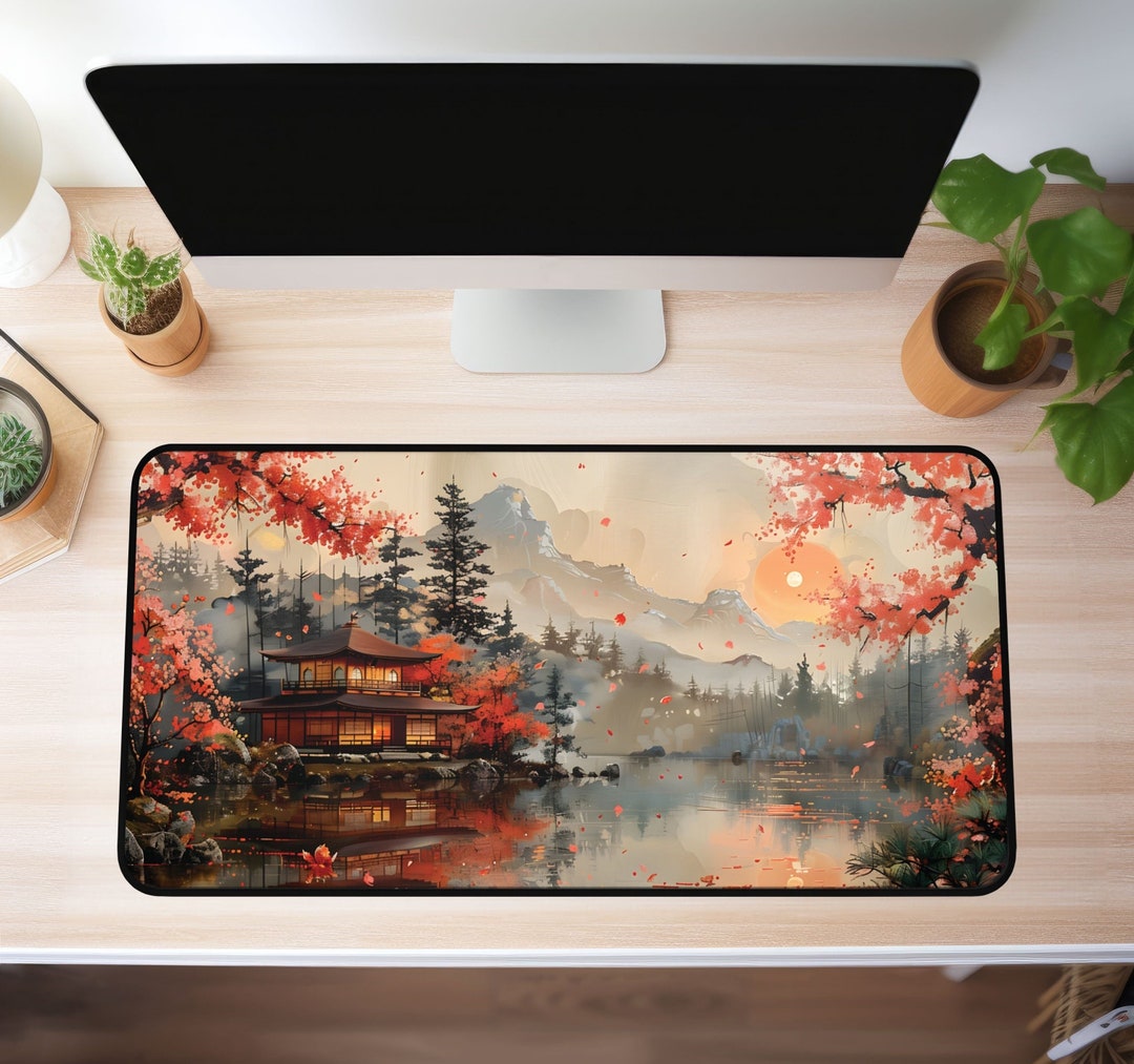 Sakura Cherry Blossom Desk Mat, Japanese Landscape Desk Mat, Home ...