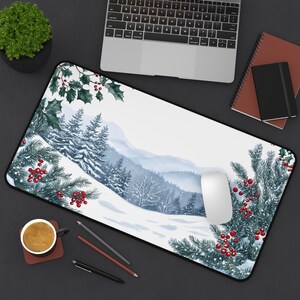 Vintage Winter Desk Mat, Winter Mouse Pad, Watercolor Winter Scene ...
