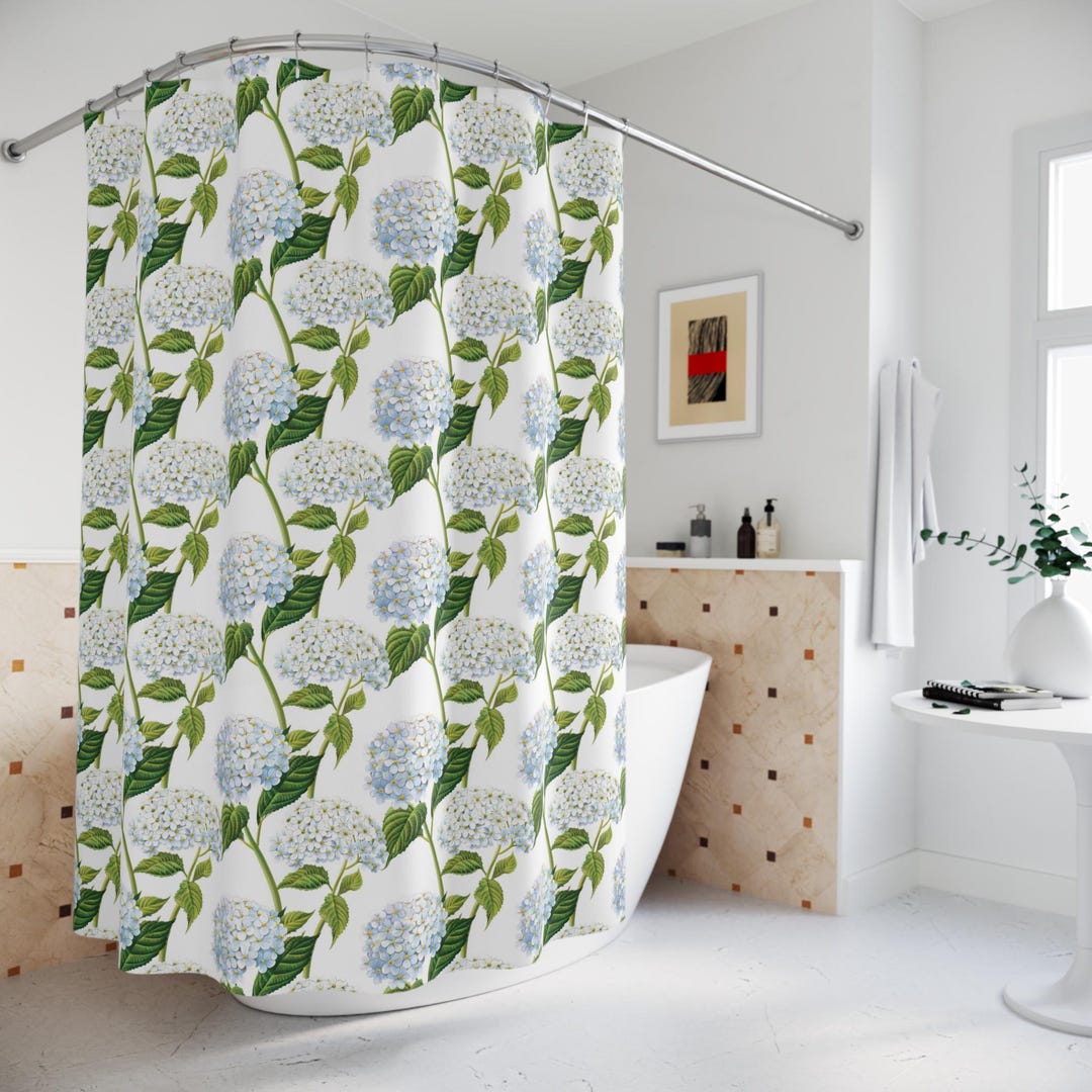 Blue Hydrangea Shower Curtain, Floral Shower Curtain, Fabric Bath ...