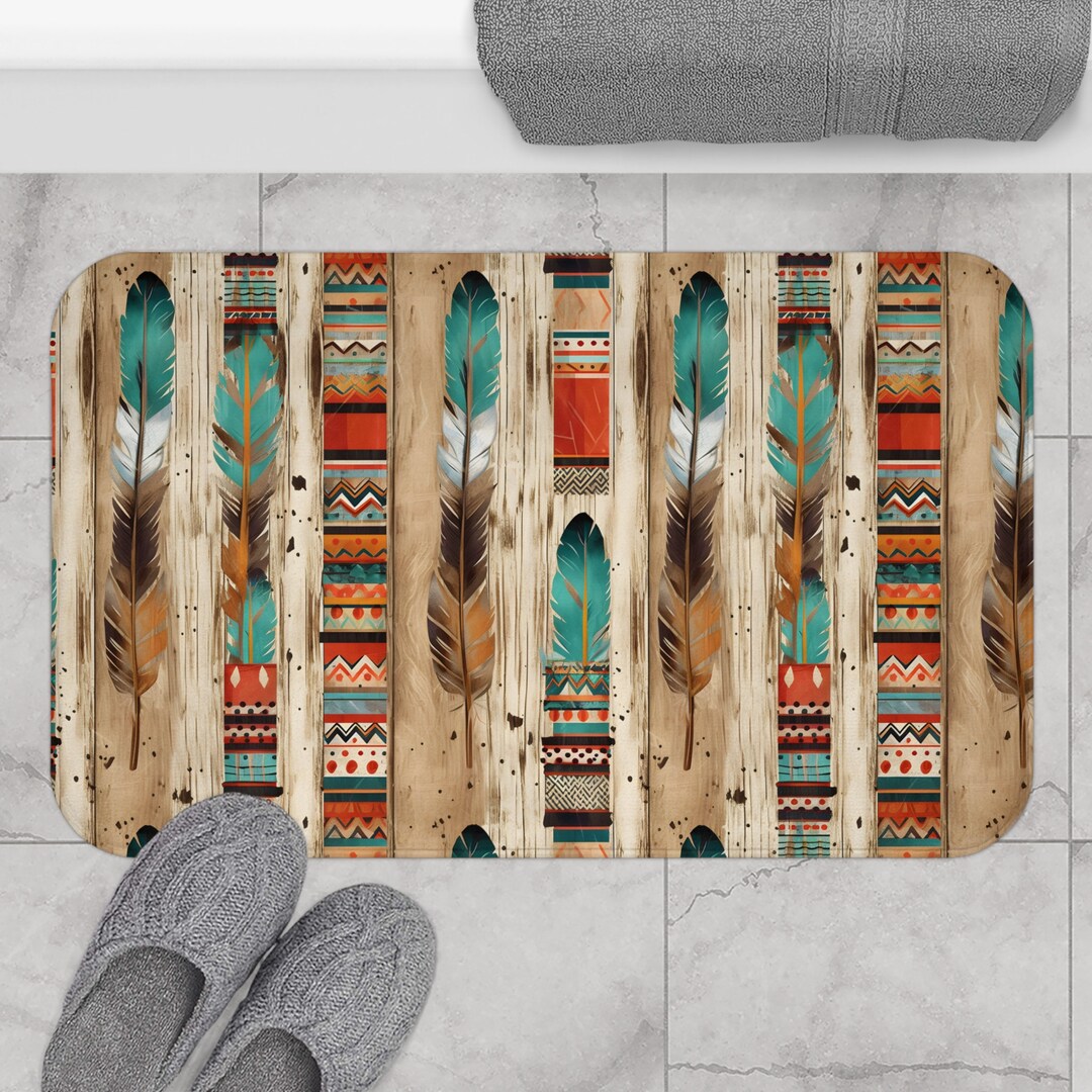 Boho Western Bath Mat, Memory Foam Bath Mat, Aztec Print Bath Rug ...