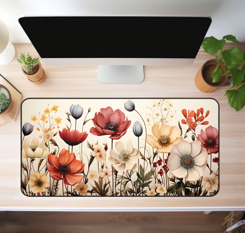 Boho Wildflowers Desk Mat, Cottagecore Desk Mat Botanical Desk Mat ...