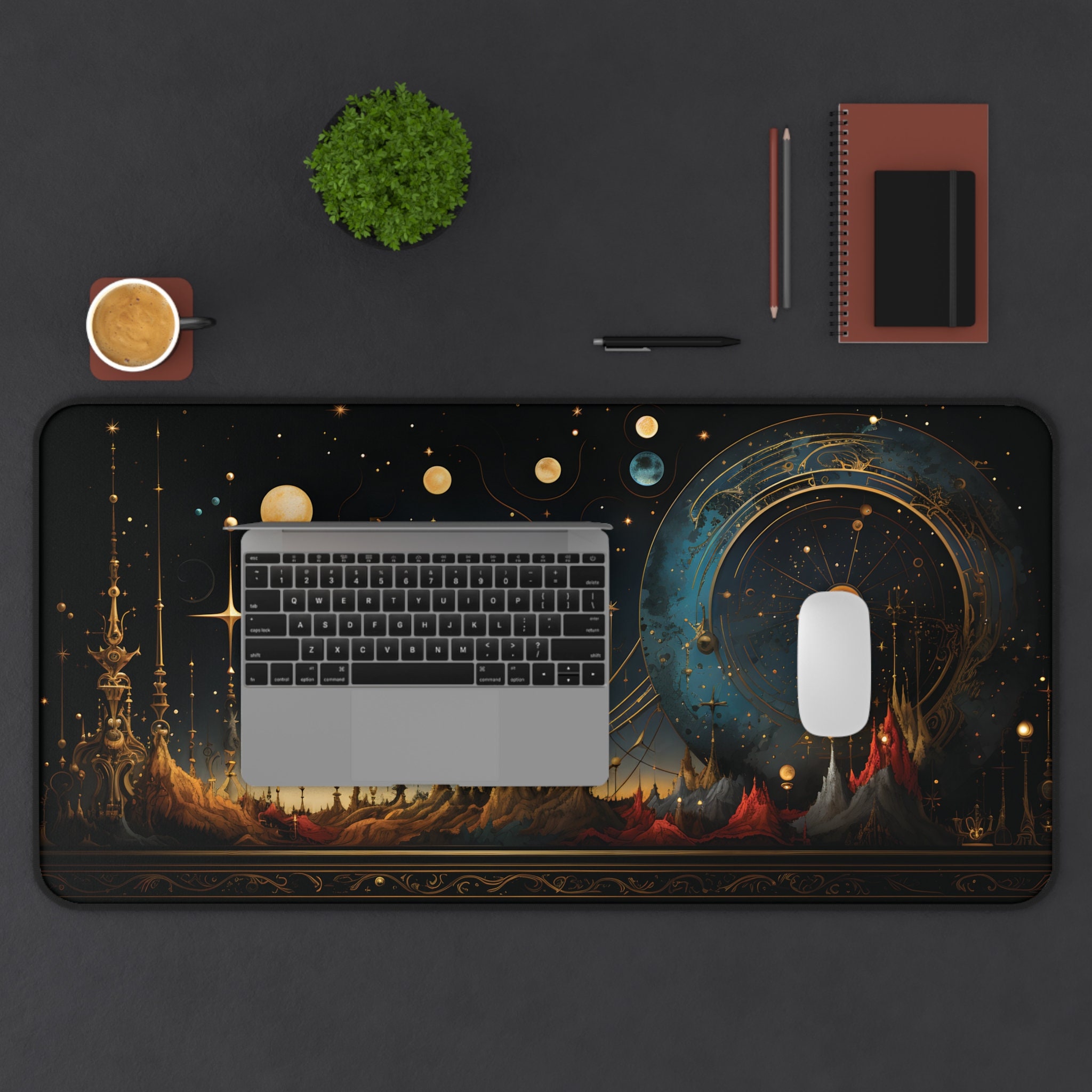 Celestial Desk Mat, Vintage Night Sky Desk Mat, Cosmic Office Decor ...