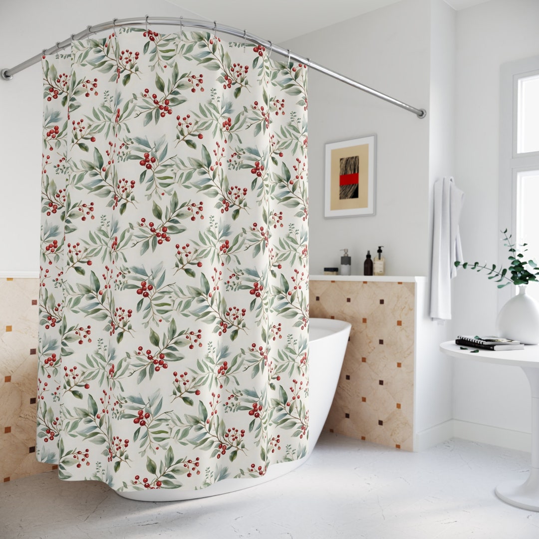 Christmas Shower Curtain, Mistletoe Bath Curtain, Fabric Shower Curtain ...