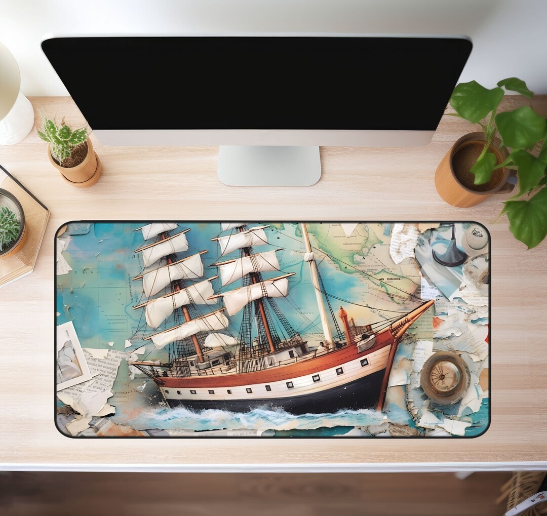 Vintage Nautical Desk Mat, Mariner Desk Mat, Office Decor, Large Gaming ...