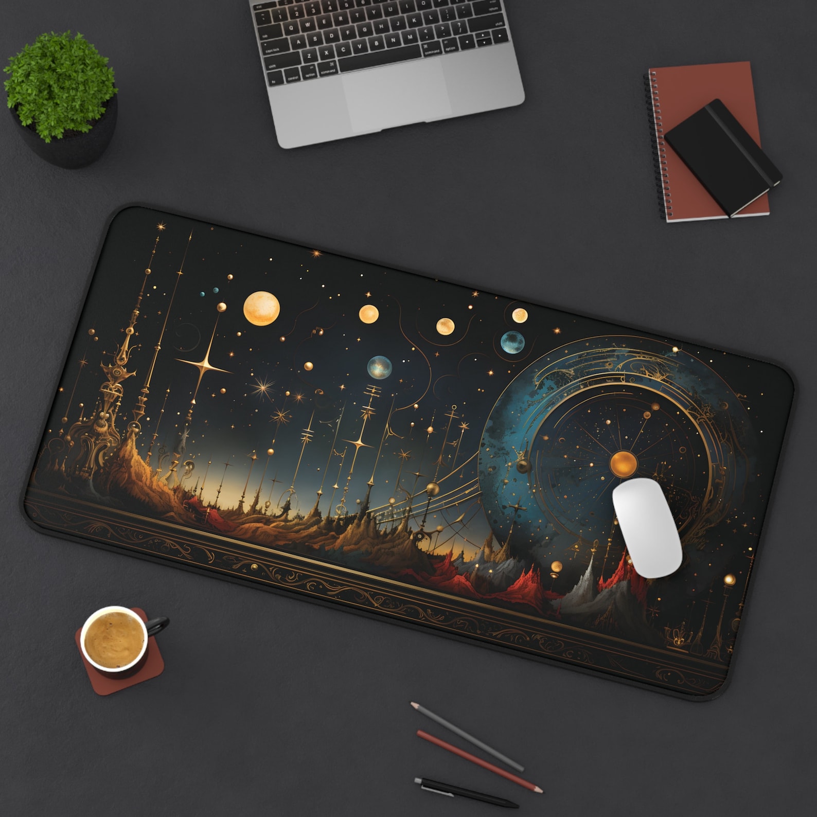 Celestial Desk Mat, Vintage Night Sky Desk Mat, Cosmic Office Decor ...