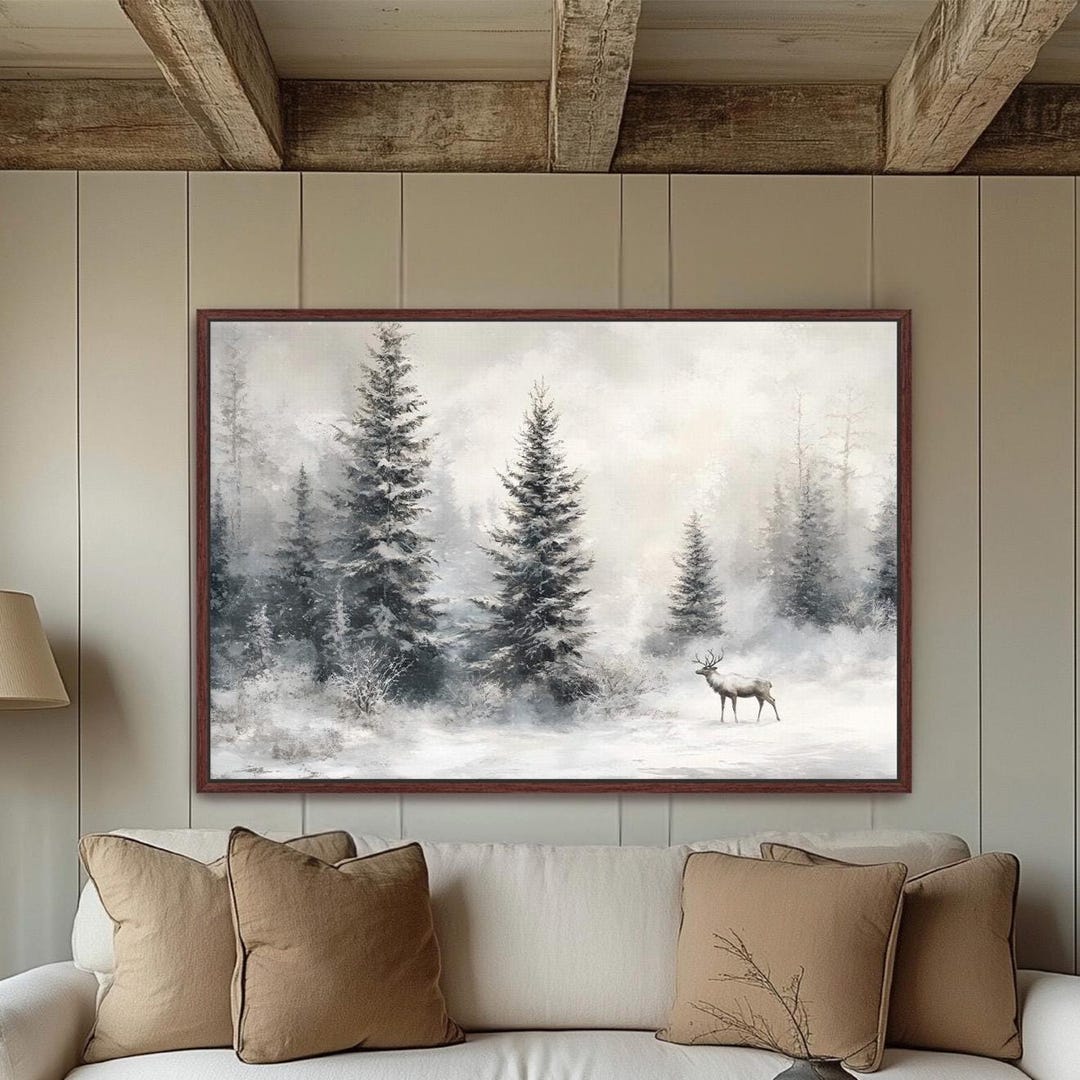 Winter Landscape Framed Canvas Wall Art, Snowy Pine Forest Canvas Print ...