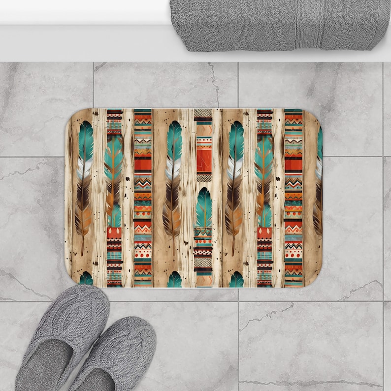 Boho Western Bath Mat, Memory Foam Bath Mat, Aztec Print Bath Rug ...