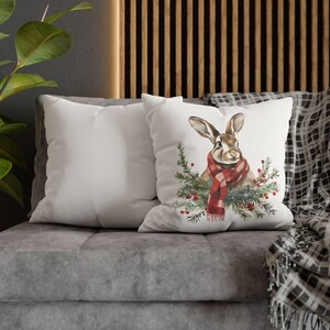 Christmas Rabbit Pillow Cover, Farmhouse Christmas Pillowcase, Winter ...