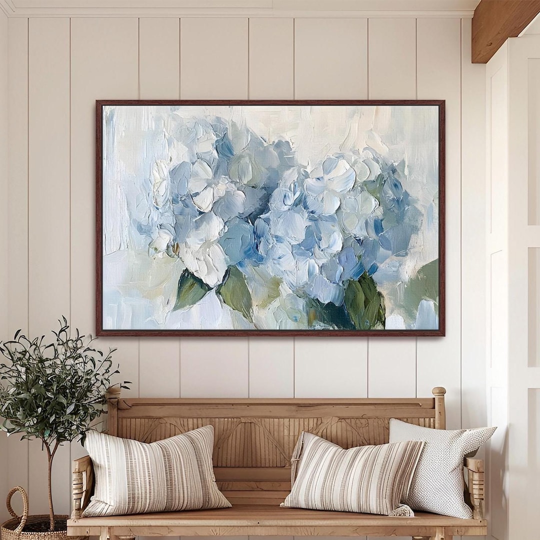 Framed Canvas Wall Art / Blue Hydrangea Botanical Print for Cottage ...