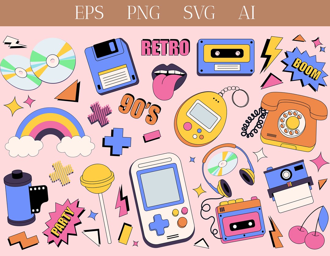 90's Clipart 90s Clipart Bundle 1990 90s Party Retro - Etsy